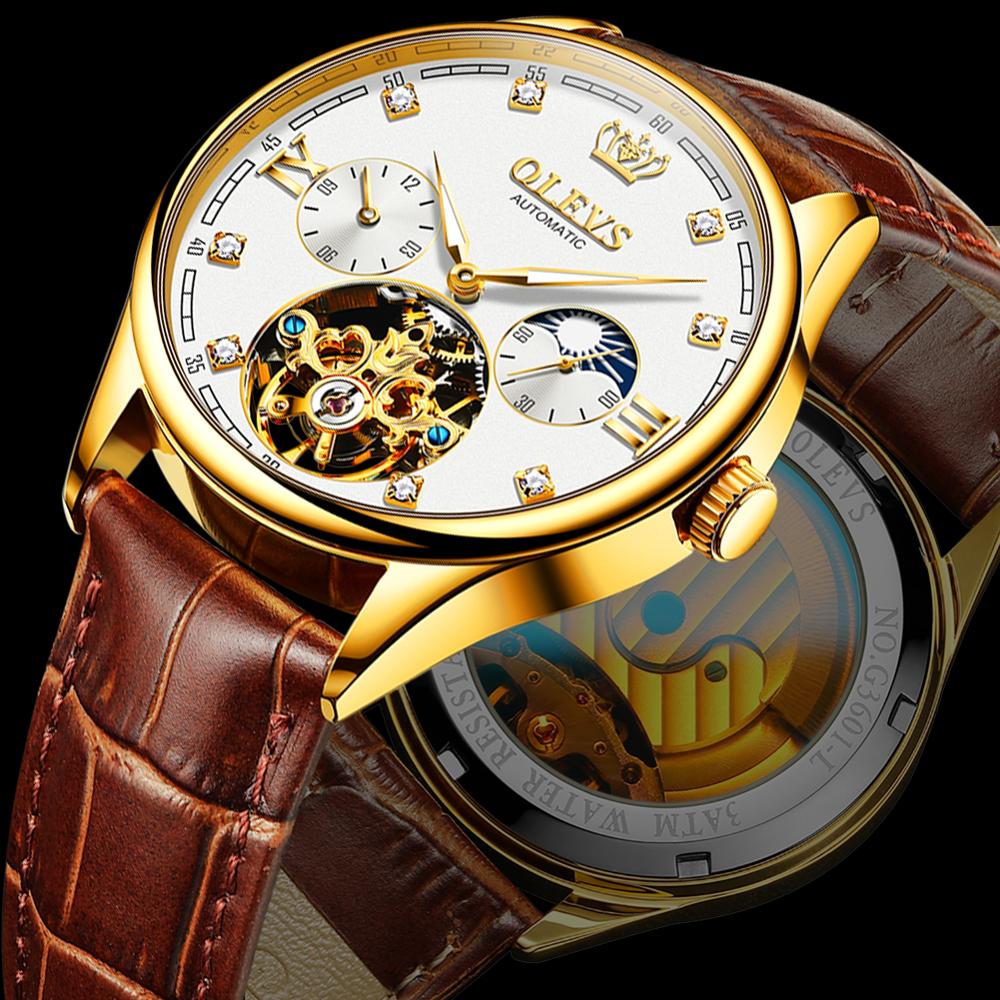 OLVES Men Automatic Mechanical Watch Business Moon Phase Wrist Watch ...