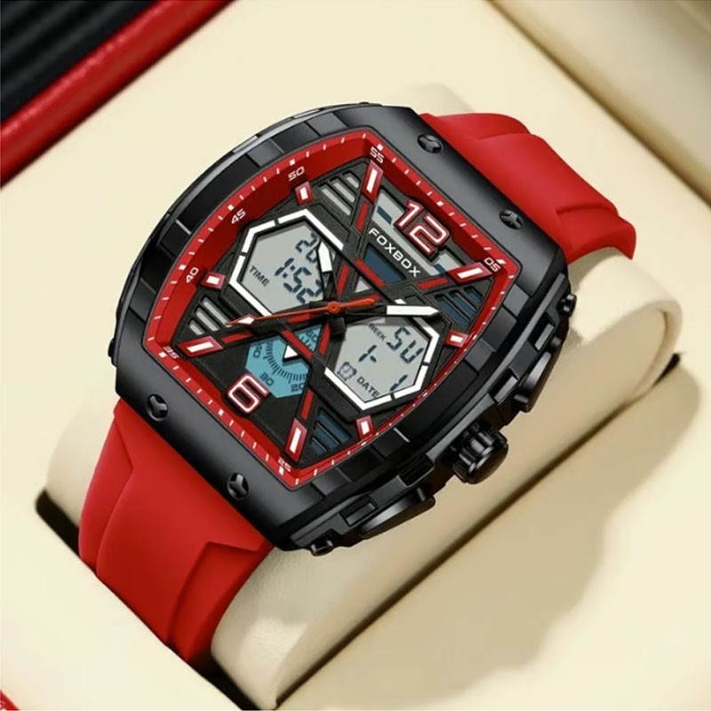 FOXBOX Dual Display Silicone Sport Military Chronograph Quartz Men ...