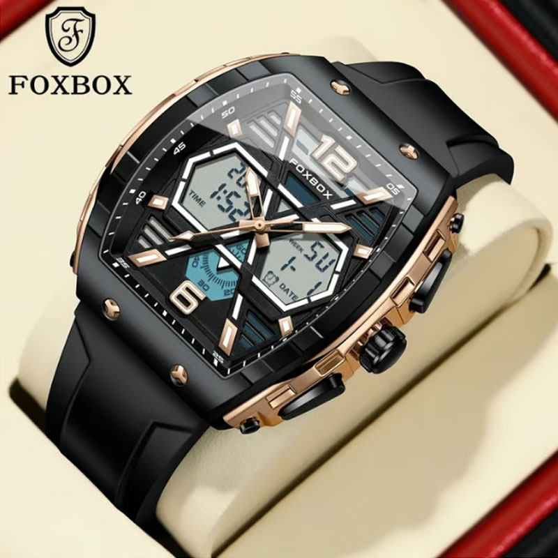 FOXBOX Dual Display Silicone Sport Military Chronograph Quartz Men ...